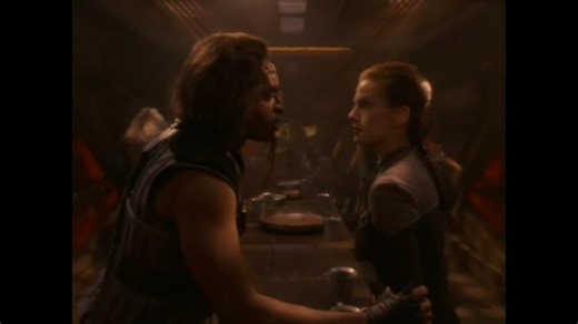 Starfleet Records: Between Love and War. The sequels. #klingons Dax arrives in the Rotarran's mess hall to find Ortikan sitting in her assigned seat. She throws him on the floor and threatens him before sitting down. She then tries to brighten the mood by informing the others that she has brought aboard three barrels of bloodwine from Deep Space 9, which the crew have not had for six months. Meanwhile, Martok and Worf discuss the crew's unsatisfactory combat record and both realize that one defe