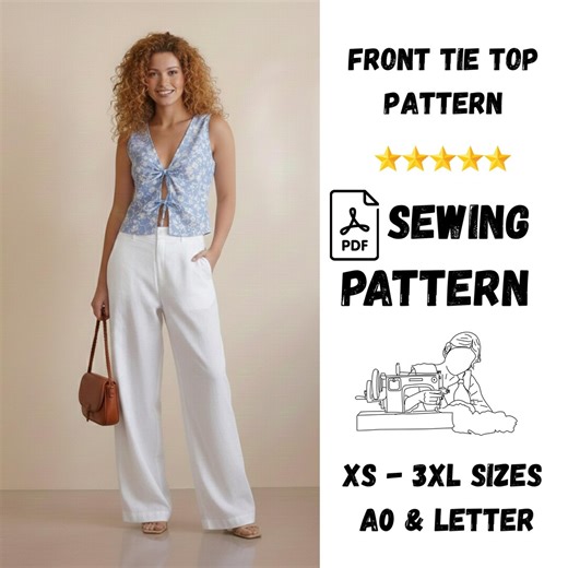 Sleeveless Front Tie Top Sewing Pattern- PDF, XS-3XL Sizes, A0 & Letter - Etsy
