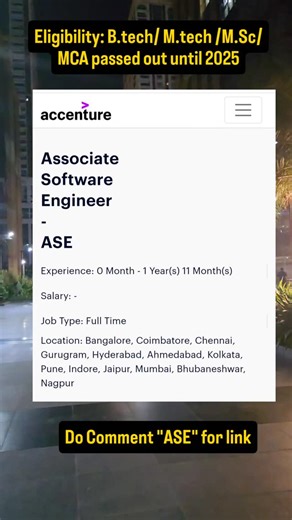 The SurfBoard on Instagram: "Hiring alert ⚠️ Do Comment "ASE" for link. Job Description: ASE- Associate Software Engineer Batch Eligible - Up to 2025 pass outs. Management Level - 12 Role Overview: Developing, designing and maintaining technologies that improve the way our clients and the world work. Working in challenging and dynamic environments, they use their versatility to create and support technology solutions that meet client requirements from analysis to implementation. Design, build, t