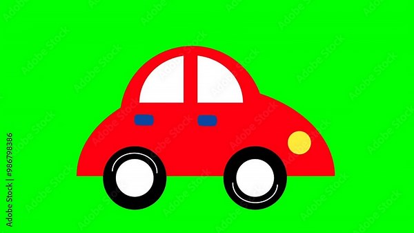 Car cartoon 2D on green screen animated chromakey background cartoonish