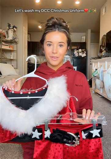 Time to clean my DCC Christmas Uniform🎄✨💝 #dallascowboyscheerleaders #dcc #cleanwithme #fyp #nflcheerleader