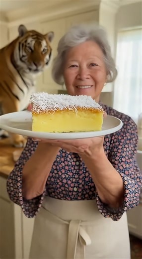 🍰 Grandma’s 15-Second Kitchen: 3-Ingredient French Apple Cake (No Flour • No Sugar) ✨🐯 Floral-shirt Grandma and her gentle big tiger A-Hu are making an ultra-simple apple cake that tastes straight out of a French bakery. Blended apples bring natural sweetness and moisture. Once baked, the cake slices with a soft pudding-like jiggle—dense, smooth, and refreshing without being heavy. A-Hu just sits quietly in the back, sniffing the aroma and slowly swishing his tail—no scene-stealing today. 🕒 T