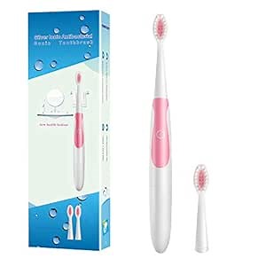 Electric Toothbrush with 2 Replacement Brush Heads, IPX7 Waterproof Sonic Toothbrush by Battery Powered (Pink)