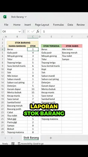 LAPORAN STOK BARANG 📝 Jadi lebih mudah untuk mengetahui stok barang yang sudah habis.. Selamat Mencoba 🤩👍 #belajarexcel #exceltips #excelhacks #tutorialexcel