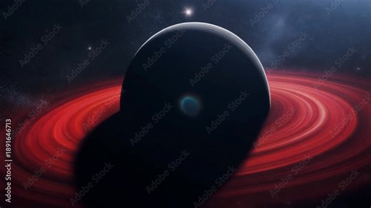 Black hole shadow casting distortion across cosmic dust field, faint blue and red Doppler shift, 8K, 2026