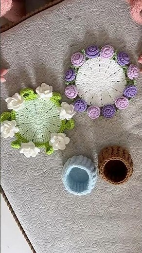 Crochet flower coaster with basket