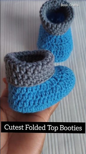 Blue & Grey Crochet Baby Booties | So easy and cute! #shorts #crochetbabyshoes