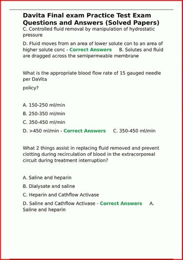 Davita Final Exam Practice Test Exam Questions And Answers Supdate video