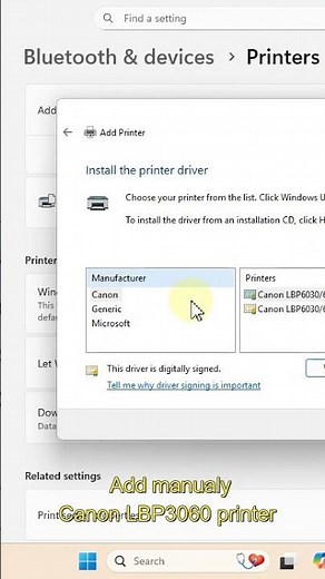 Add printers manually Canon LBP3060 printer