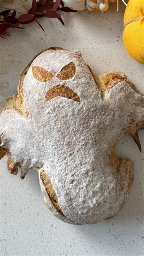 Check out this spooktacular ghost-shaped sourdough bread that’s perfect for Halloween! 🎃 Here’s how to make it: 1. use a bench scraper to carve out the ghostly form. 2. use a paper stencil to create the eyes and mouth 3. dust with rice flour for contrast This hauntingly delicious sourdough will be the star of your Halloween spread! 👻 #HalloweenBaking #HalloweenSourdough #SourdoughScoring | CBC Life