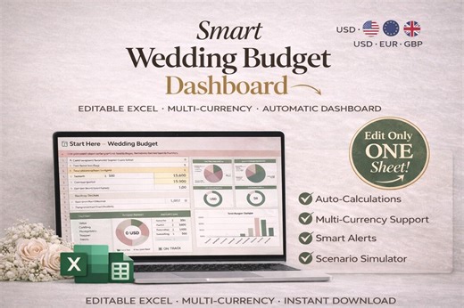 Smart Wedding Budget Excel Spreadsheet | Automatic Wedding Expenses Dashboard | Editable Digital Planner - Etsy