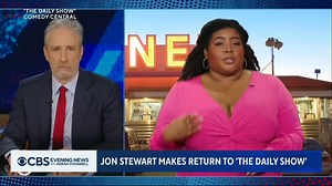 Comedian Jon Stewart officially returned to "The Daily Show" Monday night for the first time in nine years, providing audiences with his critical and funny takes on politics, the news media and himself. | CBS Evening News