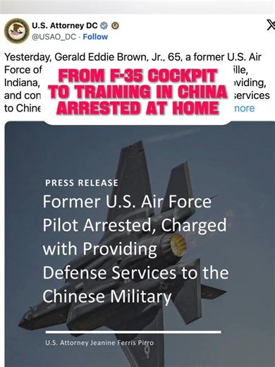 A former U.S. Air Force F-35 instructor pilot has been arrested after allegedly training Chinese military aviators without U.S. government authorization. Federal prosecutors say the retired fighter pilot traveled to China and provided military training services, potentially violating U.S. export control laws. The case is now being framed by officials as a national security issue — raising broader questions about how former Western military expertise can be transferred abroad. As Washington and B