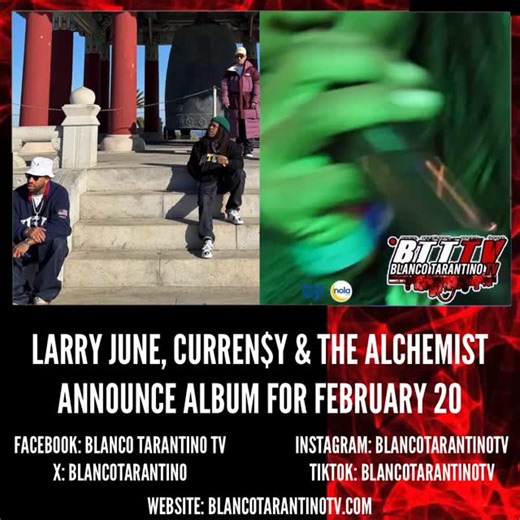 Major news for hip-hop heads: Larry June, Curren$y and The Alchemist are officially releasing a collaborative album on February 20, 2026, confirmed by Curren$y during his recent Pulse of the Pels interview. ￼ The three have been spotted together in Los Angeles shooting music videos ahead of the release, and although the album’s title and full tracklist haven’t been shared yet, this has fans excited for what might be one of the year’s standout rap projects. ￼ Larry June and The Alchemist have wor