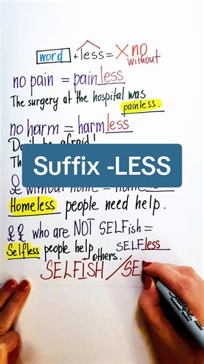Suffix -LESS and it's meaning #easy #learnontiktok #easyenglish #ENGLISHWITHALINA #englishrapido #english #learning #learn #practiceenglish #viraltiktok #grammar #learnEnglish #exercise #beginnerenglish #suffix #wordformatiin