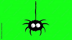 Spider vector animation with eyes moving on green screen. Looping vector animation for Halloween, scary, spooky, horror editing