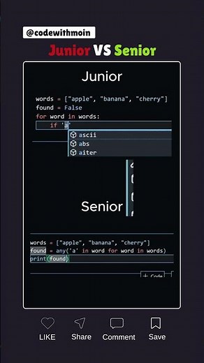 Junior vs Senior Code: How Pros Write Python (Any vs For-Loop) 🐍 #Python #Programming