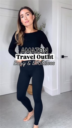 Jacsy Kelsey | Amazon Fashion on Instagram: "43% off right now!! Comment ‘TRAVEL’ to receive direct link to your DMs! This long cardigan feels like cashmere- so cozy & chic to travel in ✈️🙌🏼 Leggings come in length options! I’m wearing petite. Long sleeve has built-in bra! Love the boat neck design. And how cute are these ruffle socks with my Nikes?!😍 #traveloutfit #airportfashion #winteroutfit"