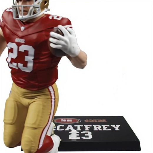🏈 Christian McCaffrey (San Francisco 49ers) NFL 7" Figure. Known for his versatility, McCaffrey is a dual threat, excelling both as a rusher and a receiver. He played college football at Stanford, where he was a standout athlete, finishing as a runner-up for the Heisman Trophy in 2015. Drafted by the Carolina Panthers in 2017 as the 8th overall pick, he quickly became one of the NFL's top players. His quickness, agility, and ability to contribute in various offensive schemes set him apart. In 2