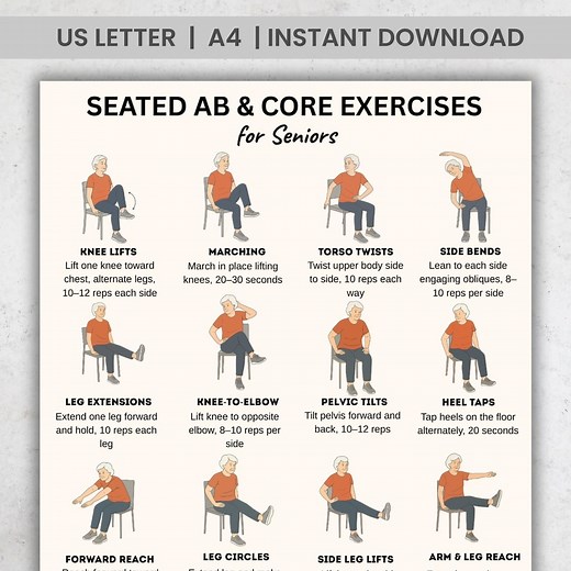Seated Ab and Core Exercises for Seniors | Chair Workout Printable PDF | Gentle Fitness Routine for Elderly, Low Impact Home Exercise - Etsy