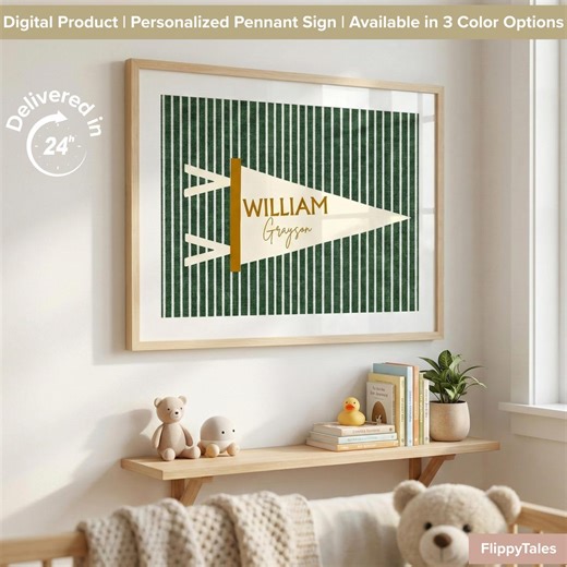 Personalized Nursery Pennant Sign, Custom Name, Vintage Striped Flag (digital Download) - Etsy