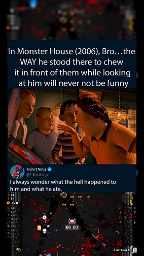 The user is asking about a specific scene from the 2006 film Monster House, but the provided search results do not contain enough information to identify the scene they're referring to. The results discuss the characters Chowder and Kevin, and plot points such as Constance and Nebbercracker, but do not detail the specific action of a character standinThe user is asking about a specific scene from the 2006 film Monster House, but the provided search results do not contain enough information to id