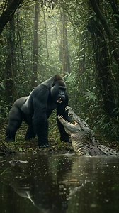 Very Strong Gorilla Vs crocodile #animallife #animals #gorillas #crocodile #video | Amazing Wild Life