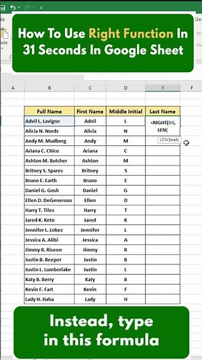✨ Unlock the power of the RIGHT function in Google Sheets — in just 31 seconds!