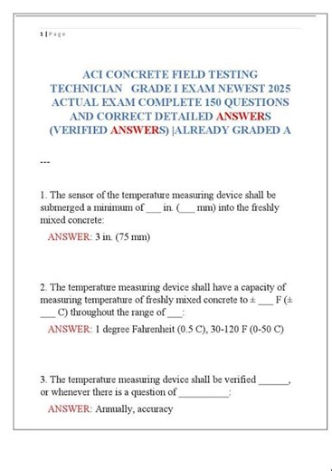 ACI CONCRETE FIELD TESTING TECHNICIAN GRADE I EXAM0001