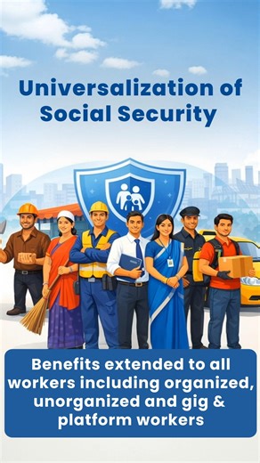 Labour & Employment Ministry on Instagram: "Under the Labour Codes, universalisation of social security ensures expanded coverage for all workers-across the unorganised and organised sectors, including gig and platform workers-strengthening protection, inclusion, and dignity at work. #ShramevJayate @mansukhmandviya @shobhabjp @mygovindia @pibindia"