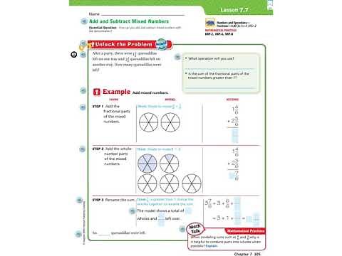 GoMath! Lesson 7.7, Adding and Subtracting Mixed Numbers