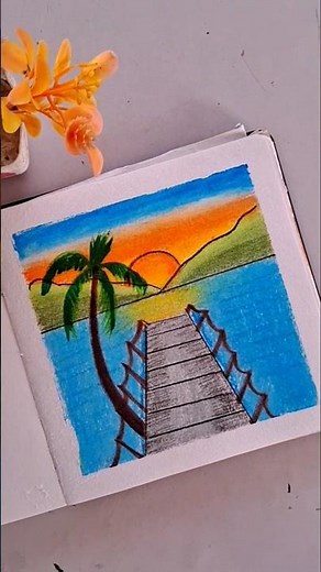 easy sunset painting with oil pastel step by step Seascape drawing tutorial