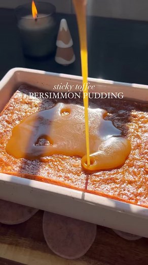 4K views · 88 reactions | sticky salty toffee persimmon pudding. it’s a cake not a pudding. but it’s english  it’s a soft and luscious cake using very ripe hachiya persimmons. recipe link in profile. | A Cozy Kitchen | Facebook