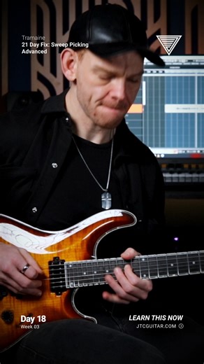 You on Day 17 and 19 after studying Tramaine’s Brand New JTC Release, 21 Day Fix: Sweep Picking. Here, Tramaine performs licks from Days 17 and 18 of the Advanced level in 21-Day Fix: Sweep Picking, a stage where technique is no longer fragile, but not yet automatic. Everything hinges on consistency. These licks demand relaxed speed, clean string changes, and the ability to maintain clarity while ideas stretch longer and move faster. Small lapses in muting or timing are instantly revealed, which
