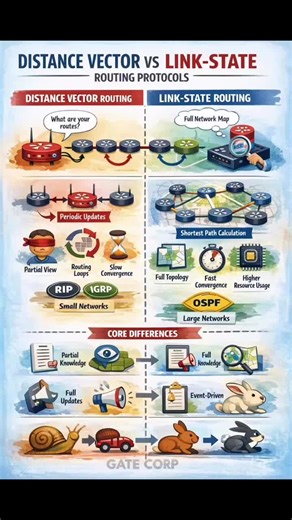 125_techblog on Instagram: "Distance Vector vs Link-State Routing Protocols. Check the comments for more details👇👇👇"