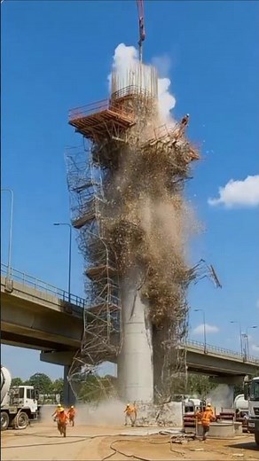 VIRAL : Massive Concrete Pillar Collapse #fail #construction #engineering