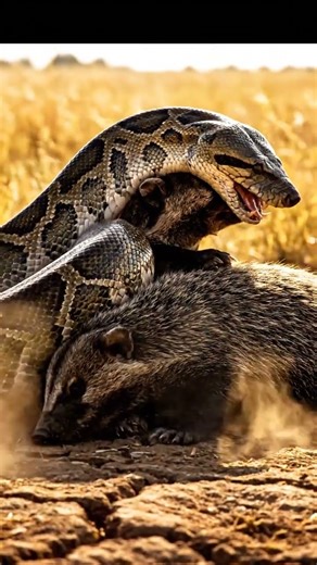 massive python vs a fierce honey badger