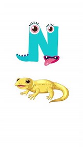 Playful animation of letter 'N' transforming into a character with a newt, using vibrant colors and whimsical design