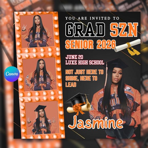 Grad SZN Flyer Template, Graduation Party Flyer, College Decision, Class of 2026 Flyer, Senior Grad Announce, Canva Editable - Etsy