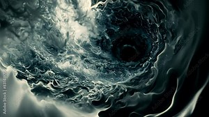A massive black vortex swirling ominously in the middle of the ocean, A limitless abyss of potential on a black background
