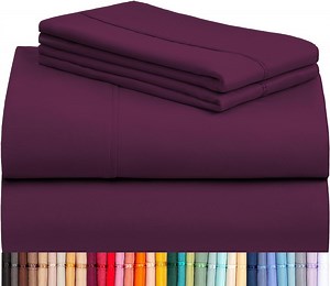 LuxClub 4PC Queen Sheet Set, Breathable Luxury Bed Sheets, Deep Pockets Wrinkle Free Cooling Sheets Machine Washable Hotel Bedding Silky Soft - Eggplant Queen