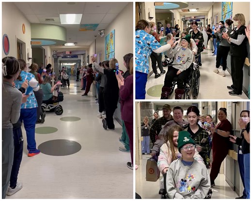 Today was a day for #celebration 🎉 as Sophia Kamilos was able to go home after a 66-day stay at Providence Alaska Children's Hospital. Caregivers helped mark this #wonderful event by lining the Pediatric Center hallway with signs, flashing lights and lots of bubbles. Sophia and family have been so strong and inspirational through all the ups and downs. She was at the hospital being treated for #leukemia. | Providence Alaska