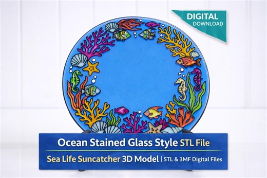 Ocean Home Decor STL File | Stained Glass Style Sea Life 3D Print | Digital Download - Etsy
