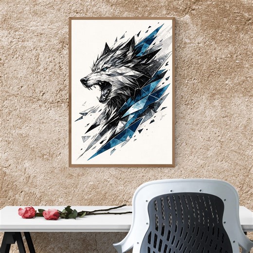 Geometric Wolf Wall Art, Shattered Glass Wolf Print, Abstract Blue Crystal Animal Poster, Modern Fierce Decor, Printable Digital Download - Etsy