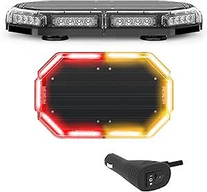 SpeedTech Lights K-Force Elite 18 TIR Mini LED Light Bar – 60 LEDs 180W Magnetic Roof Mount Emergency Strobe Light for Trucks, Cars & Plows (Red/Amber)