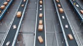 Top Down View of a Modern Automated Logistics Warehouse with Multiple...