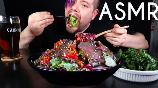 ASMR Let's Cook | ASMR Ginger & Garlic Marinated Roast Beef Salad Mukbang | No Talking |