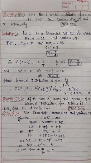 Mean and variance of binomial distribution