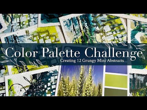 Color Palette Challenge: Creating 12 Grungy Mini Abstracts with Blues, Greens, and Graphite
