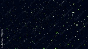 Abstract composition of green dots on dark background captures randomness and lack of pattern. The image exudes enigmatic quality, inviting viewers to perceive and interpret its meaning subjectively